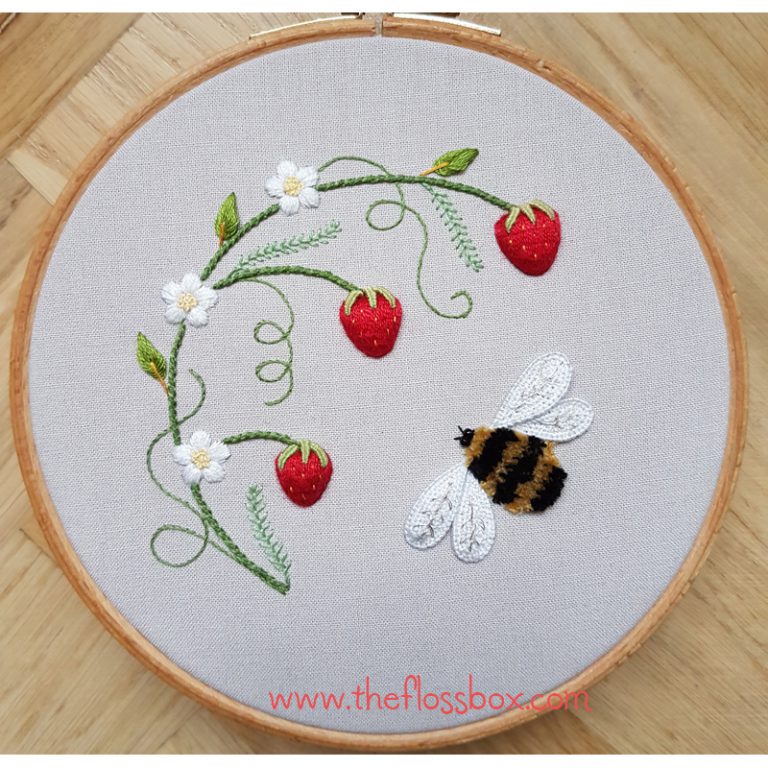Strawberry and Bee Stumpwork - The Floss Box